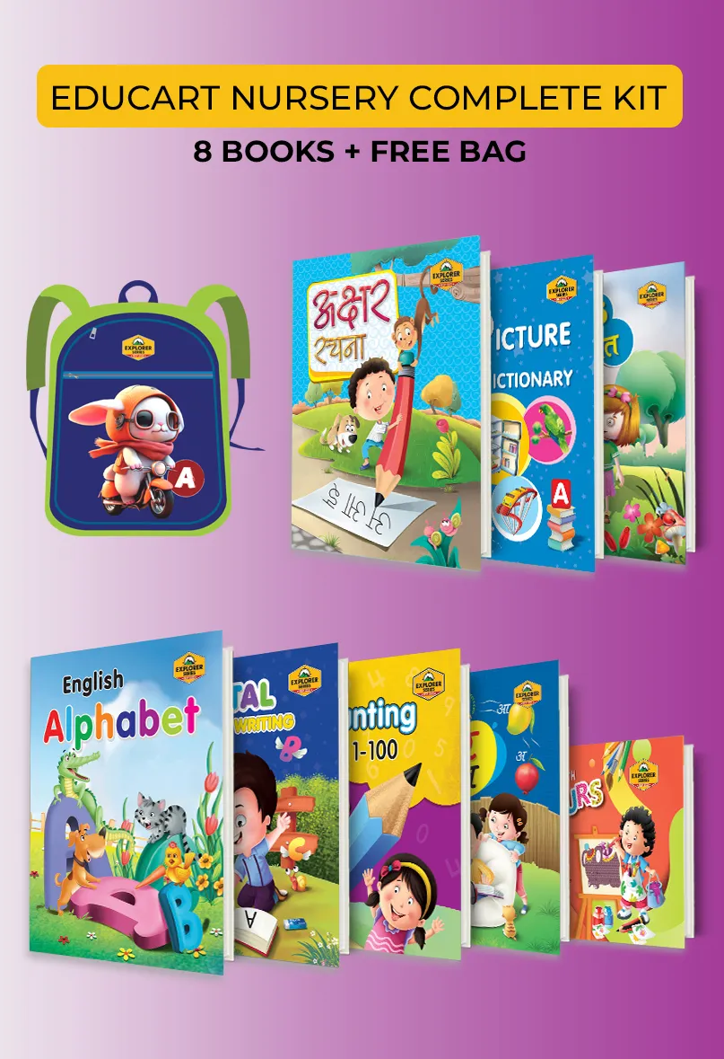 Educart Nursery School Kit (School bag+8 books For 3-5 Years) of English & Hindi Alphabet ...